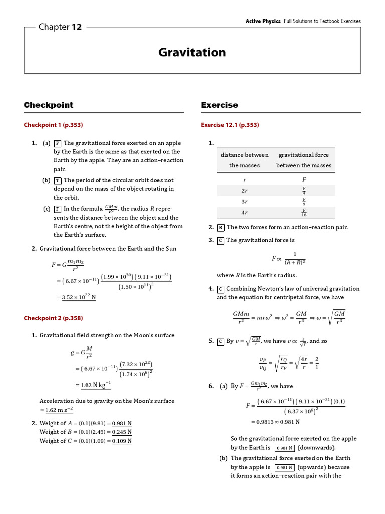 12 Exercise Solution e PDF | PDF | Force | Weight