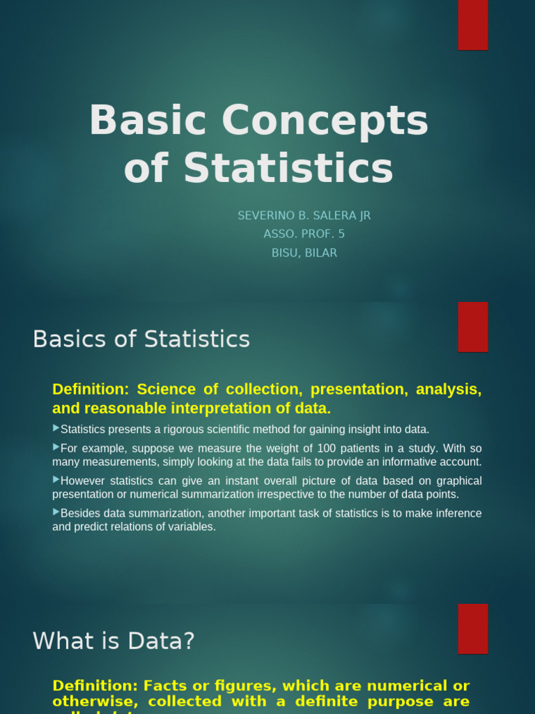 Basic Concepts of Statistics | PDF | Mean | Coefficient Of Variation