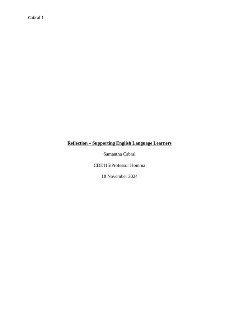 Reflection - Supporting ELLs | PDF | Human Communication | Cognitive ...