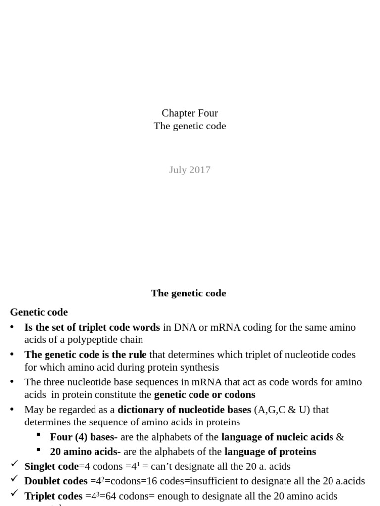 Chapter Four - The Genetic Code - Final | PDF | Genetic Code | Translation (Biology)