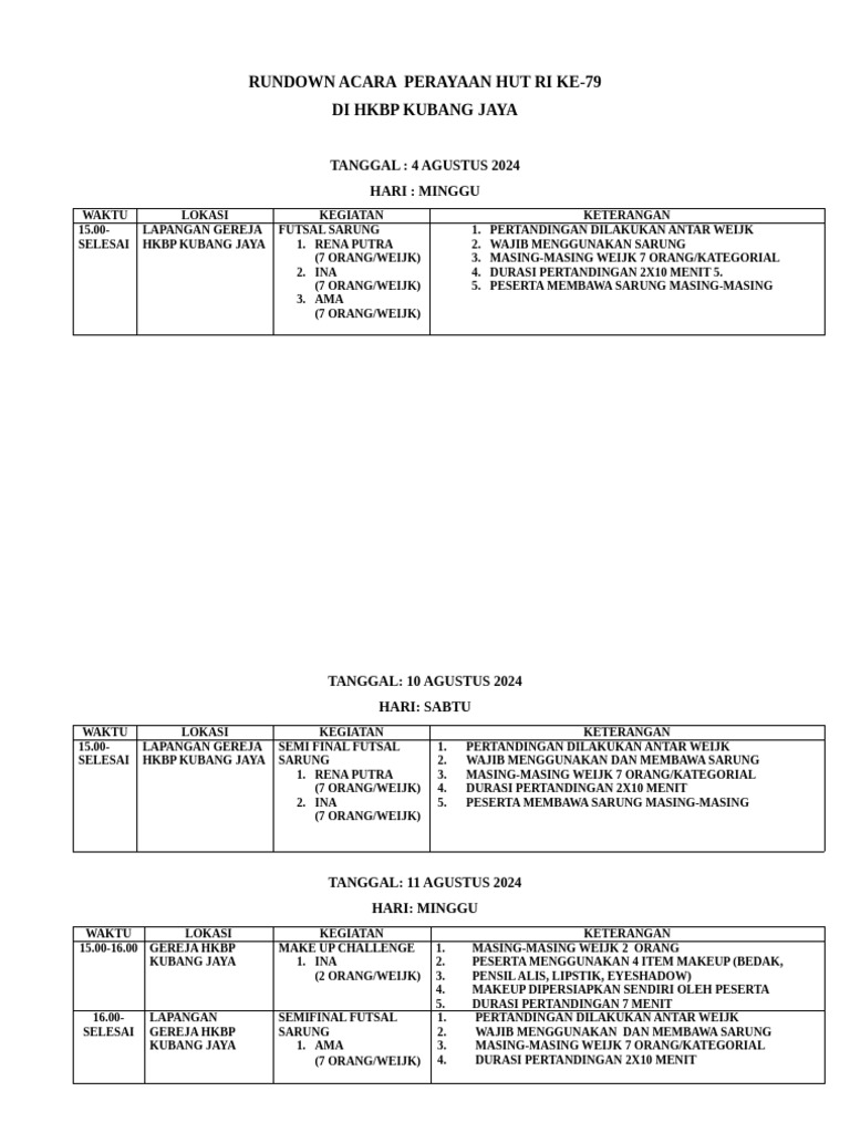Rundown Acara Hut Ri Ke 79-2 | PDF