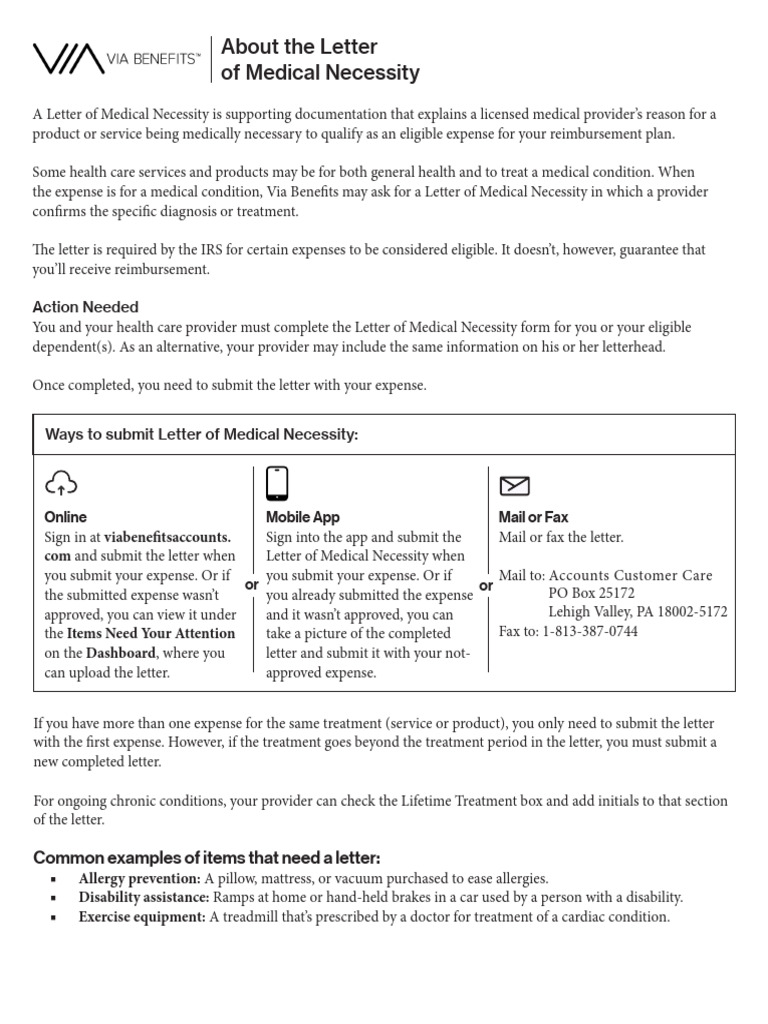 Letter of Medical Necessity ViaBenefits v3 | PDF | Expense | Medical ...