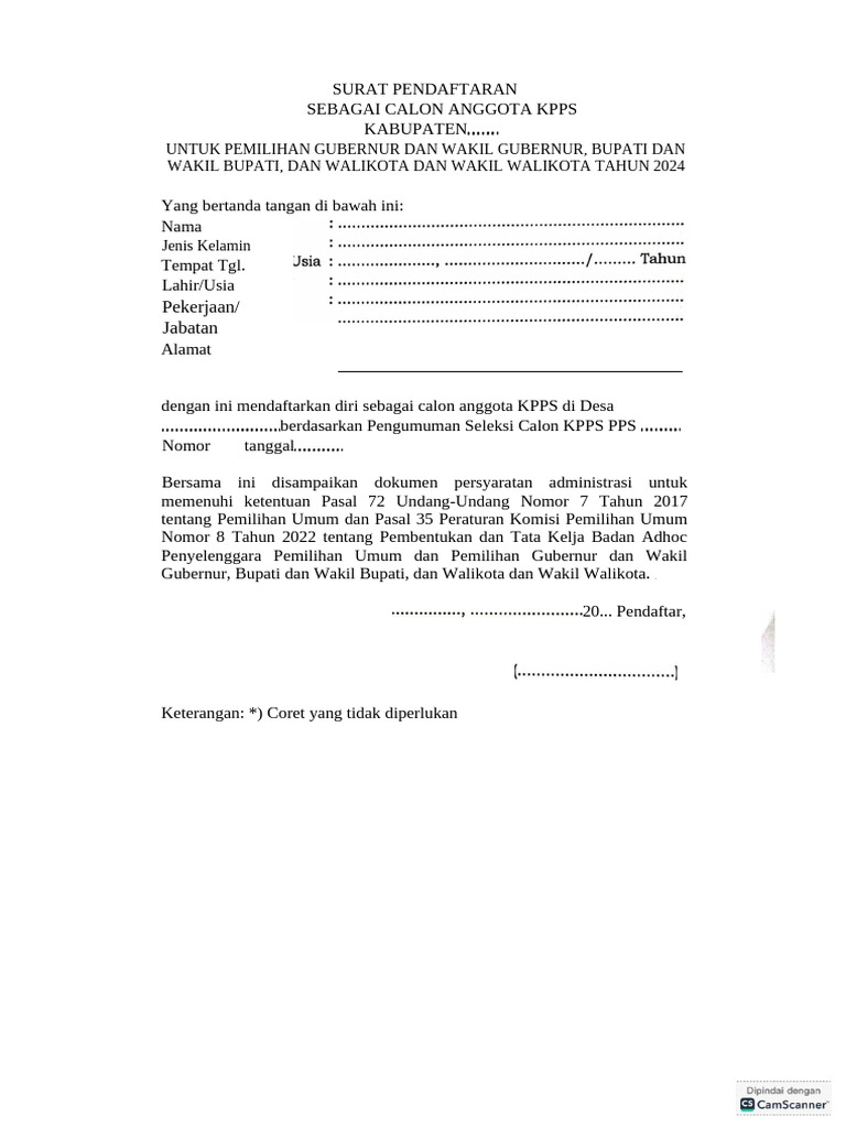 Formulir Pendaftaran KPPS | PDF