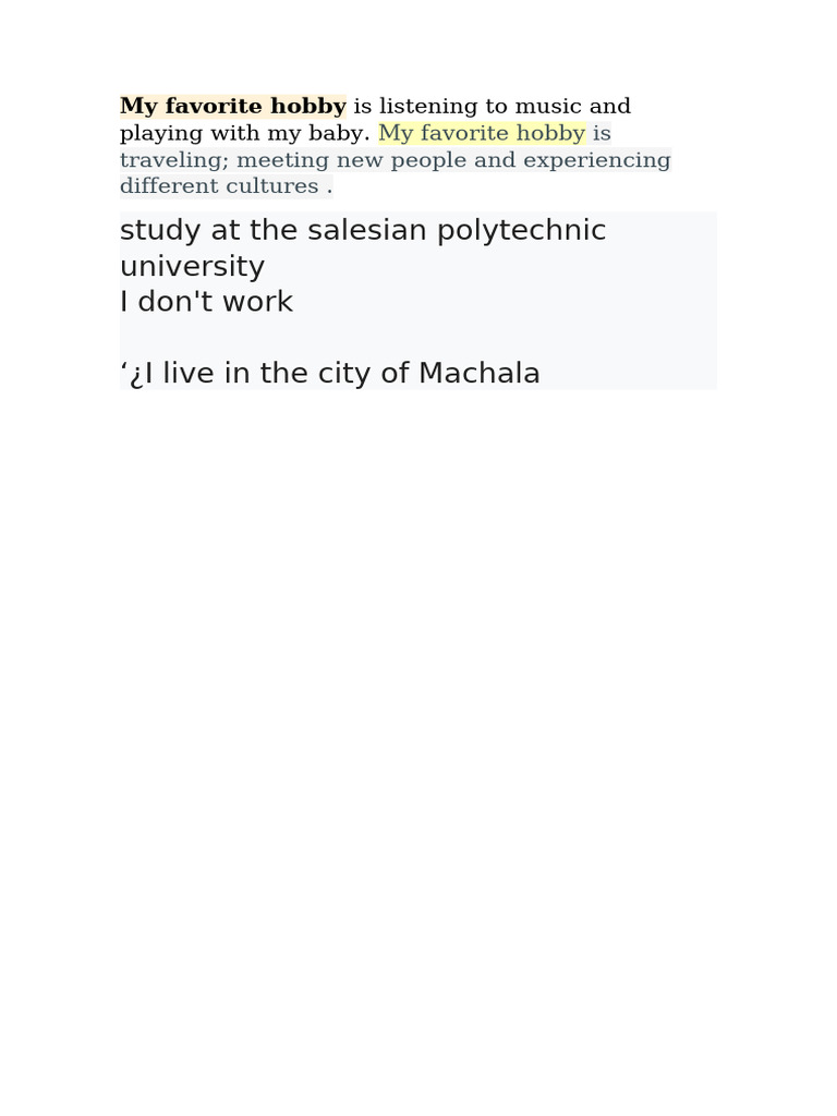 My Favorite Hobby | PDF | Art