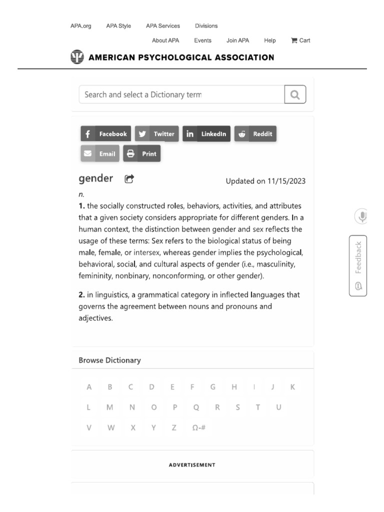 APA Dictionary of Psychology - Gender | PDF