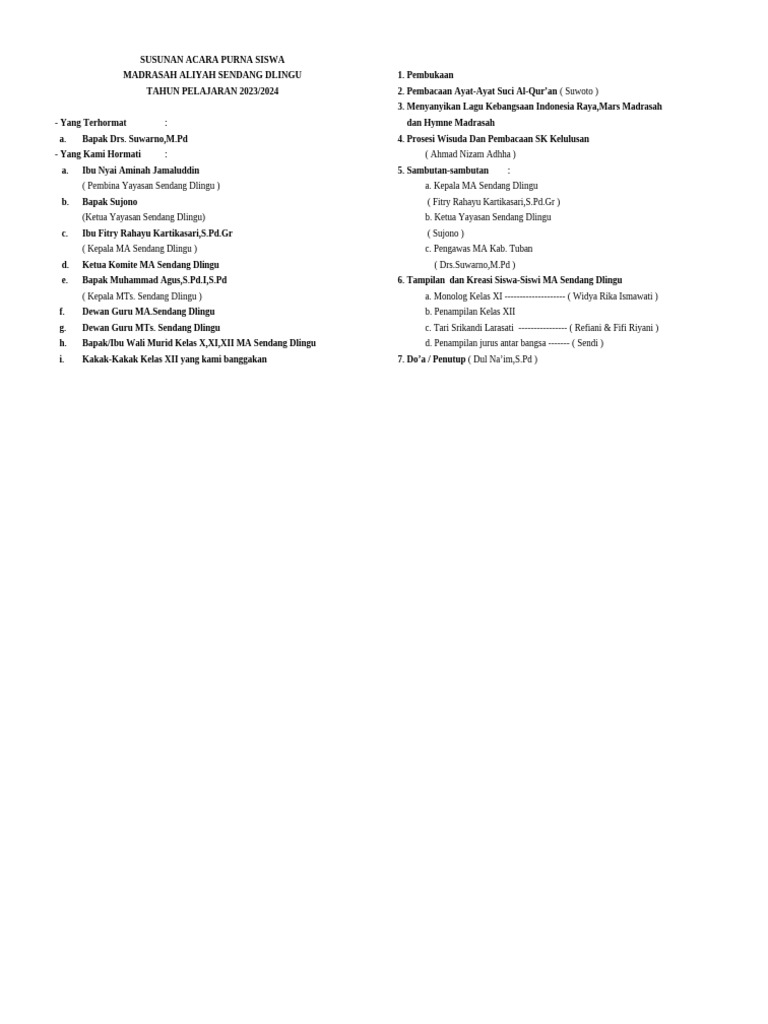 Susunan Acara Purna Siswa | PDF | Perjalanan | Agama & Spiritualitas