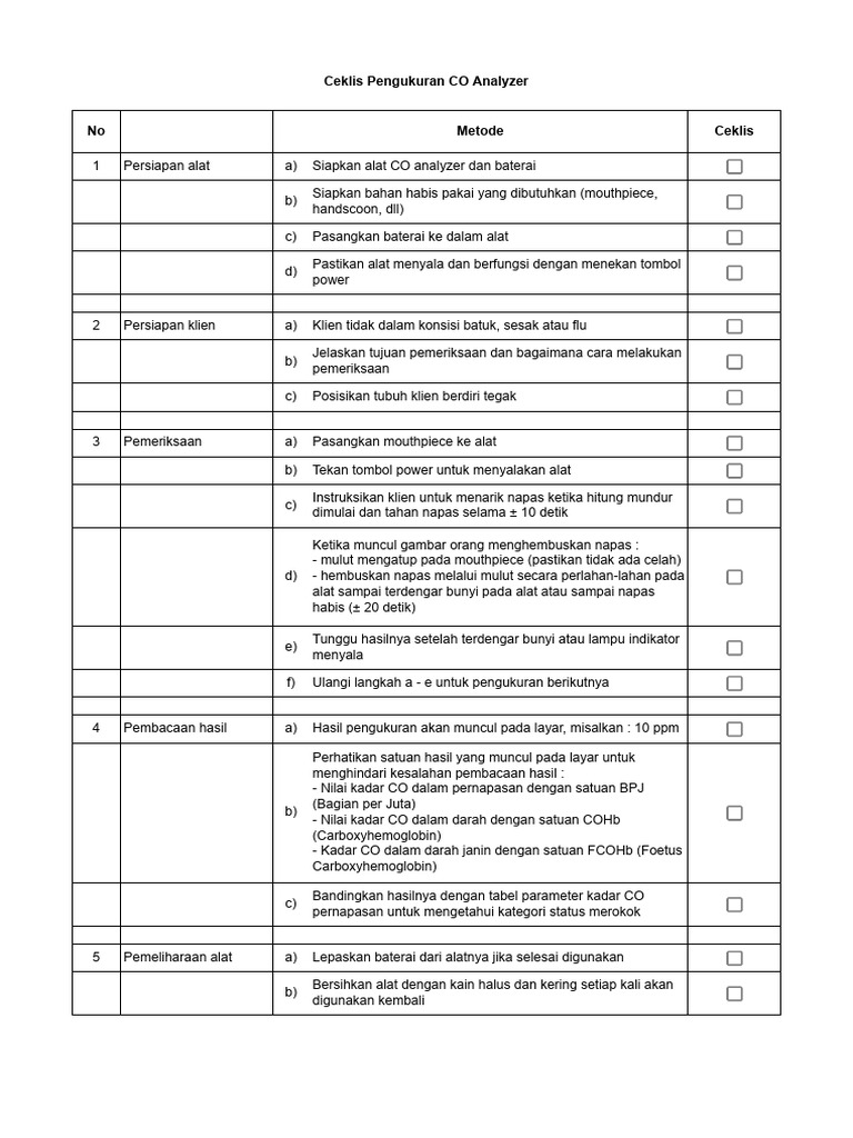 Ceklis Pengukuran Co Analyzer | PDF | Sains & Matematika | Komputer