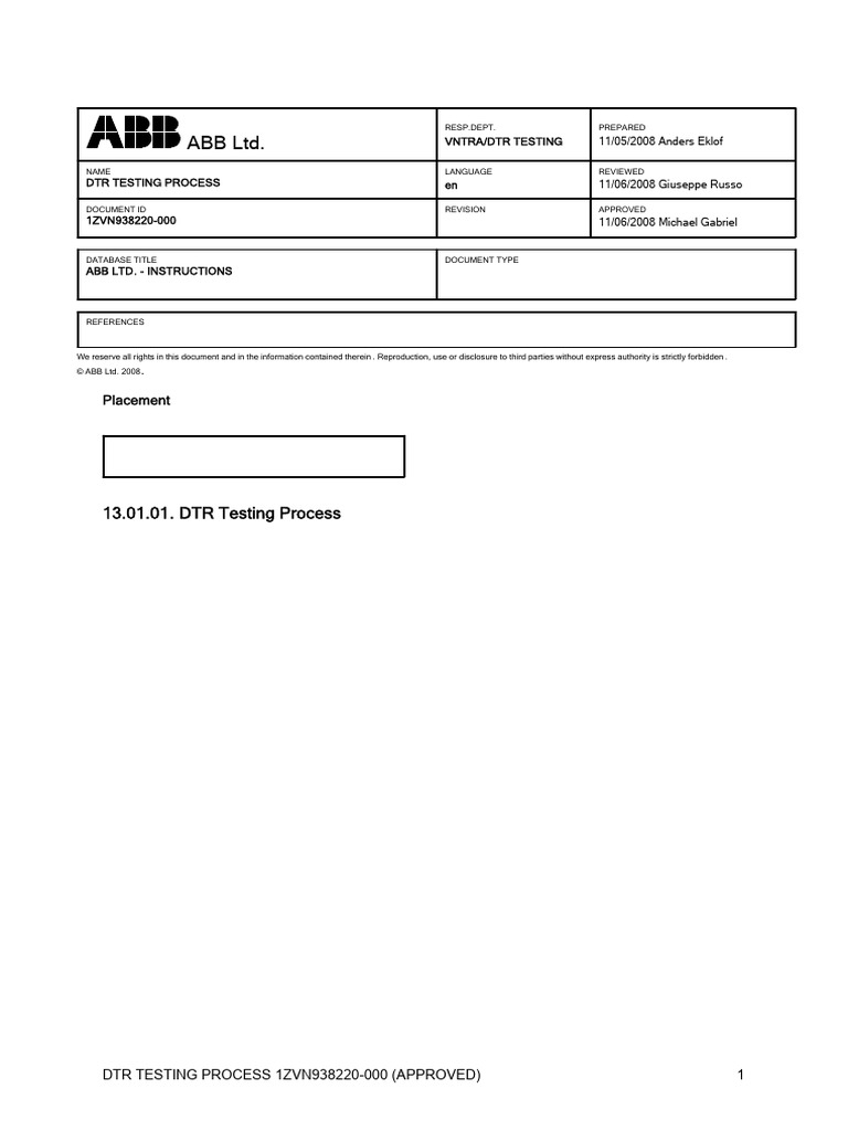 DTR Testing Process 1zvn938220 | PDF