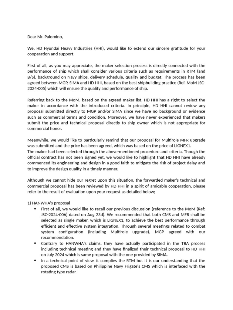 HD HHI Maker Selection Process Update | PDF