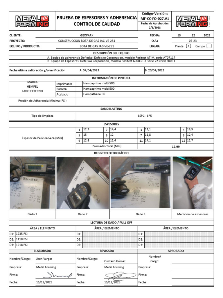 Control de Calidad en Bota de Gas JAC-VE-251 | PDF | Gestión de la ...