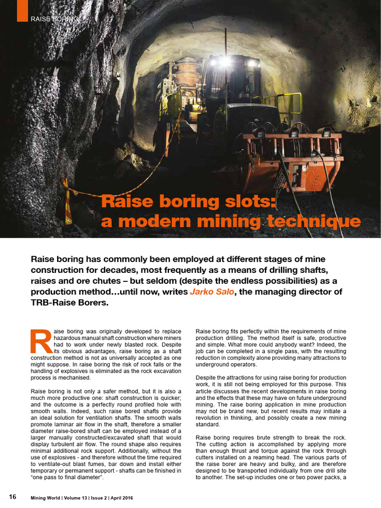 MiningWorld-April2016 Raise Boring Slots Modern Mining Technique | PDF