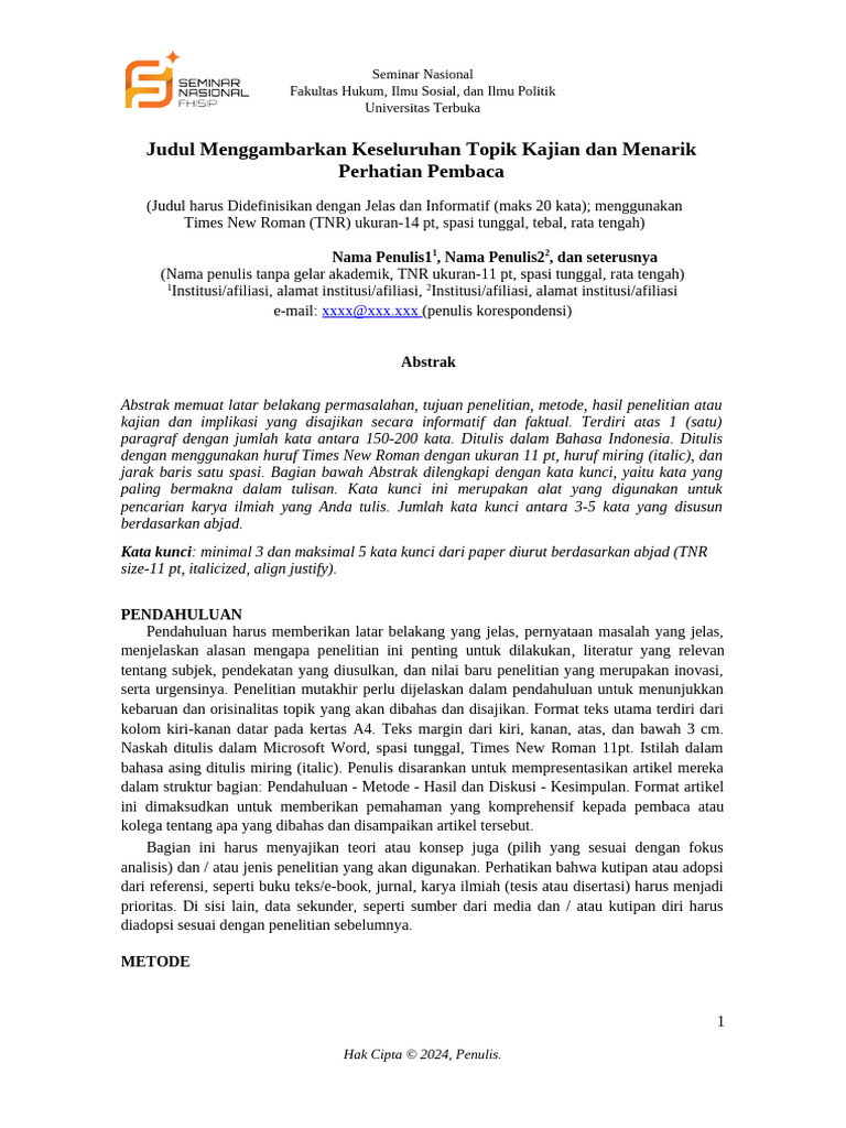 Template Artikel Semnas FHISIP 2024 Rev | PDF