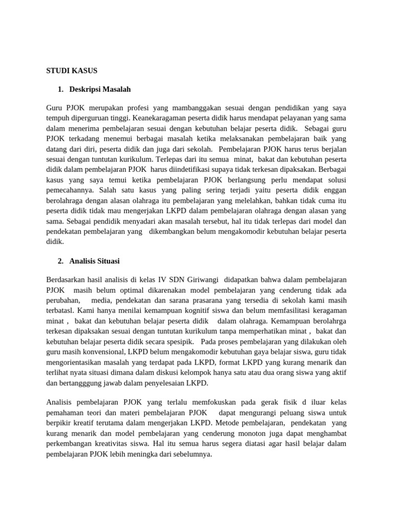 Studi Kasus PJOK | PDF | Karier & Perkembangan | Pengembangan Diri