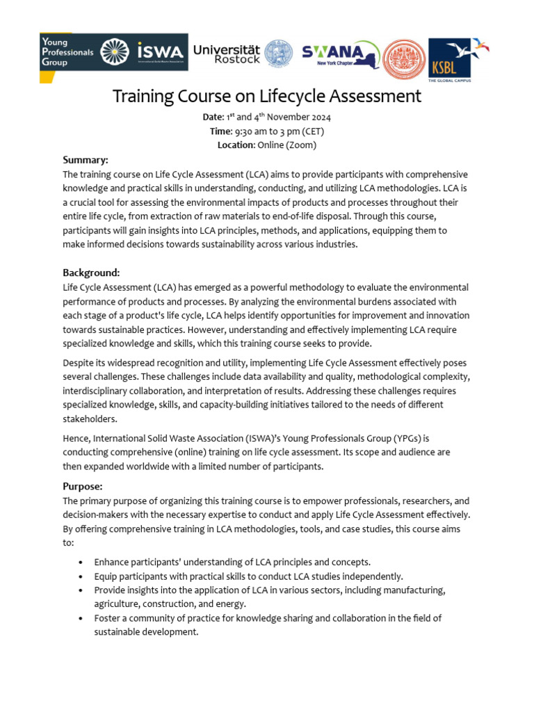 ISWA YPG LCA Course - Participants Guide | PDF | Life Cycle Assessment | Sustainability