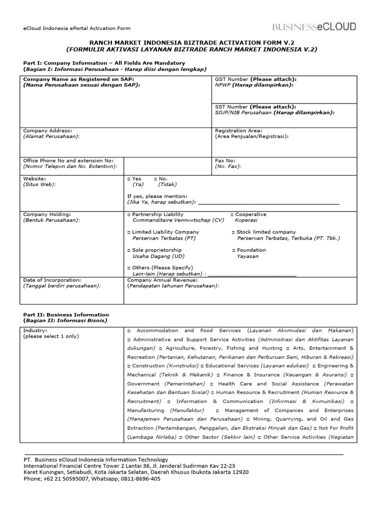 Formulir Aktivasi Layanan Web-EDI Ranch Market Indonesia - V.4-05.01.2023-7 | PDF | Business ...