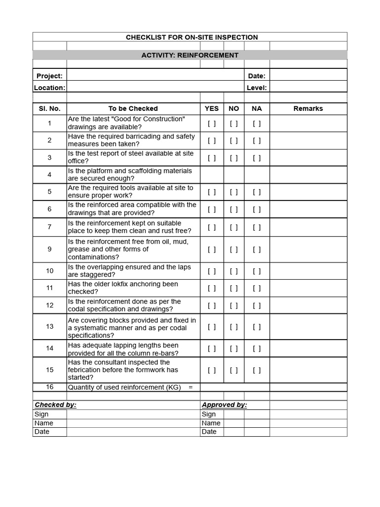 Reinforcement Checklist | PDF