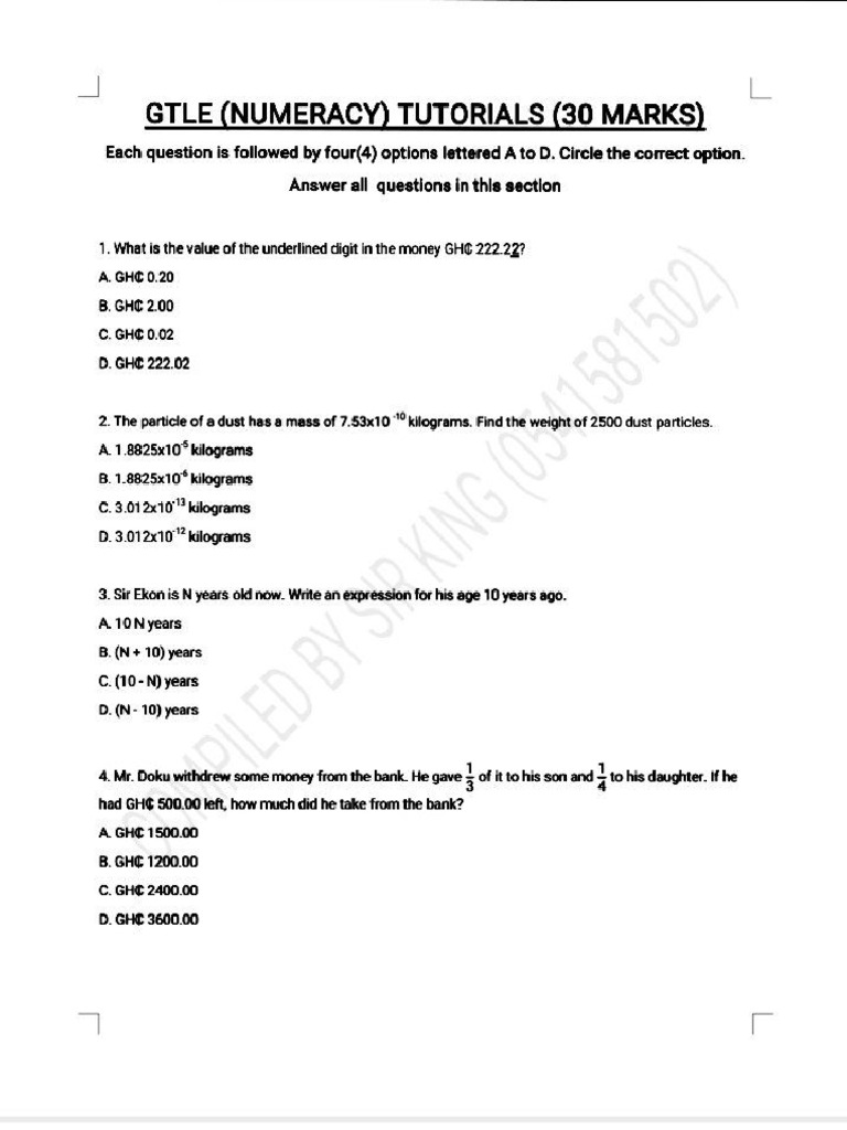 GTLE NUMERACY MOCK 2024 18-r-2024 21-16-16 | PDF
