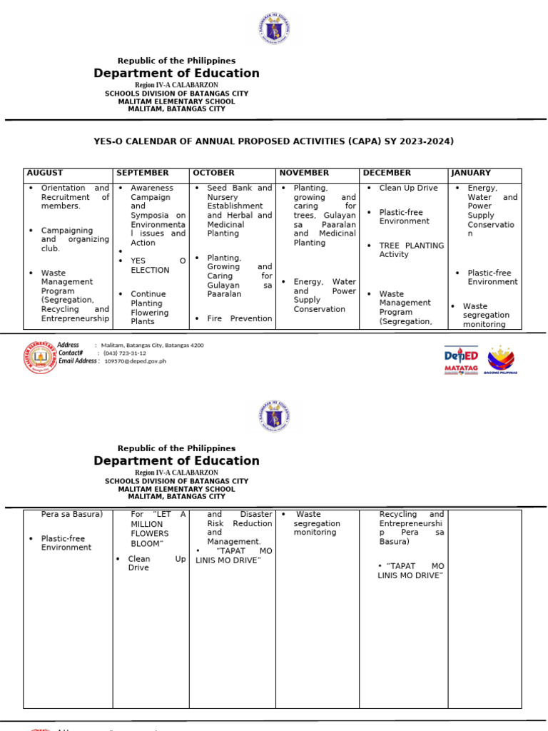 CAPA NEW, Accomplishment, Action Plan YES O 2023-2024 | PDF | Recycling ...