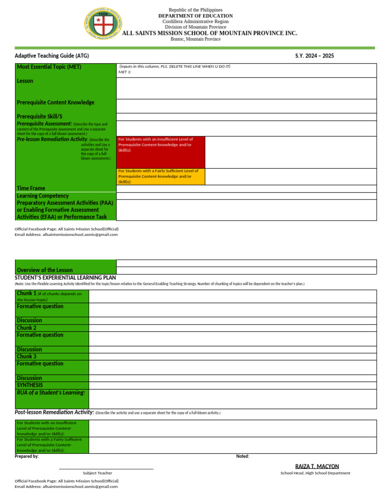 ADAPTIVE TEACHING GUIDE Template Final | PDF | Cognitive Science ...