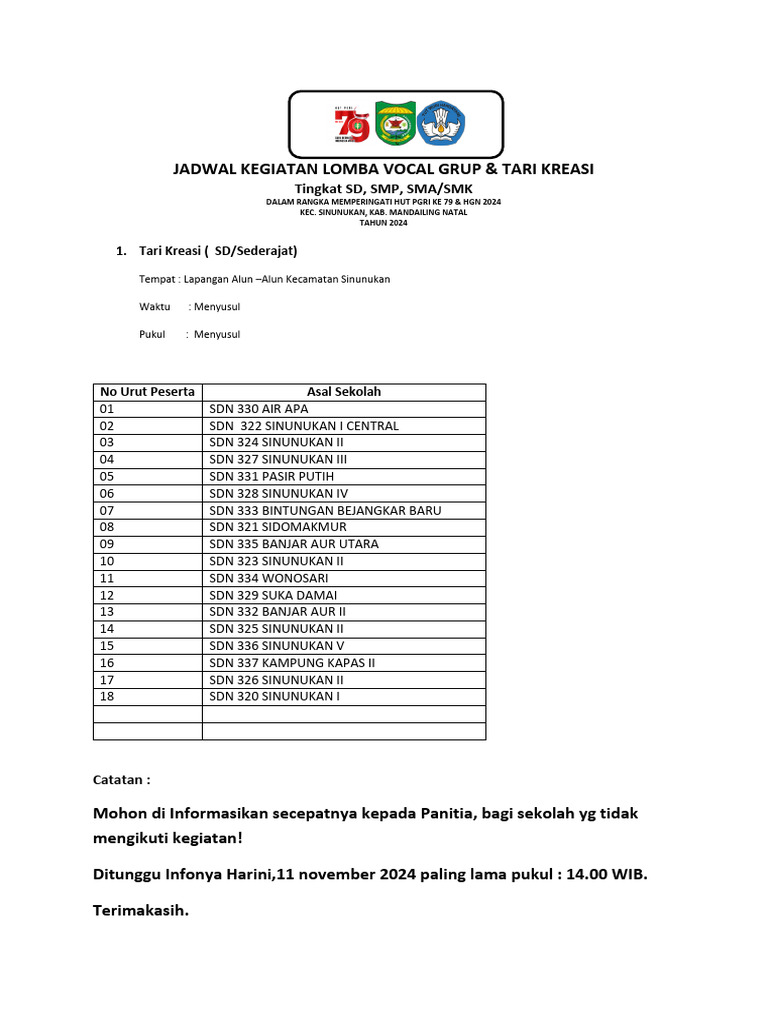 Jadwal Kegiatan Lomba HGN 2024 | PDF