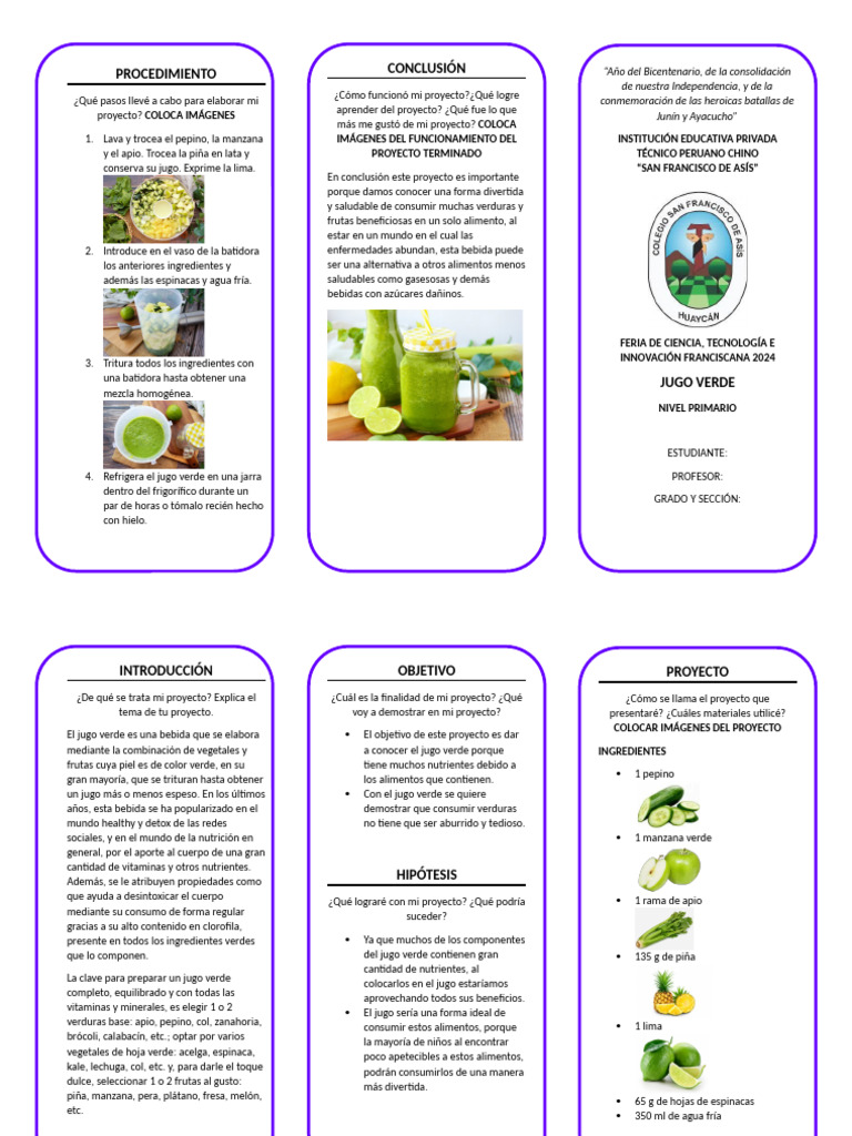 Triptico Jugo Verde | PDF | Vegetales | Alimentos