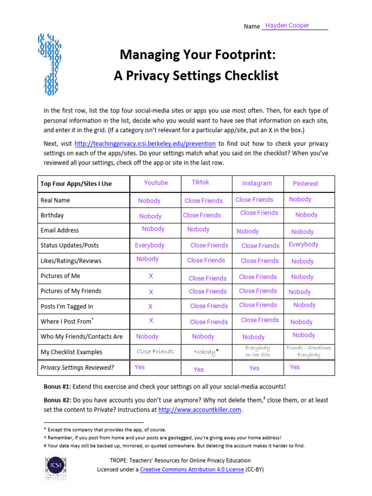 Hayden Cooper - Managing Your Digital Footprint | PDF | Internet Privacy | Internet