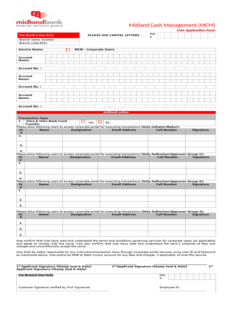 Midland Cash Management User Form | PDF | Banks | Online Banking