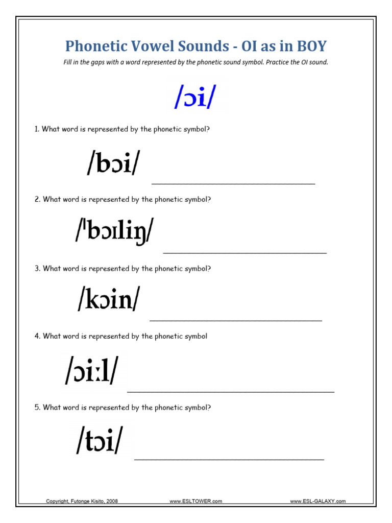 Phonetic Vowel Sounds - OI As in BOY Quiz | PDF