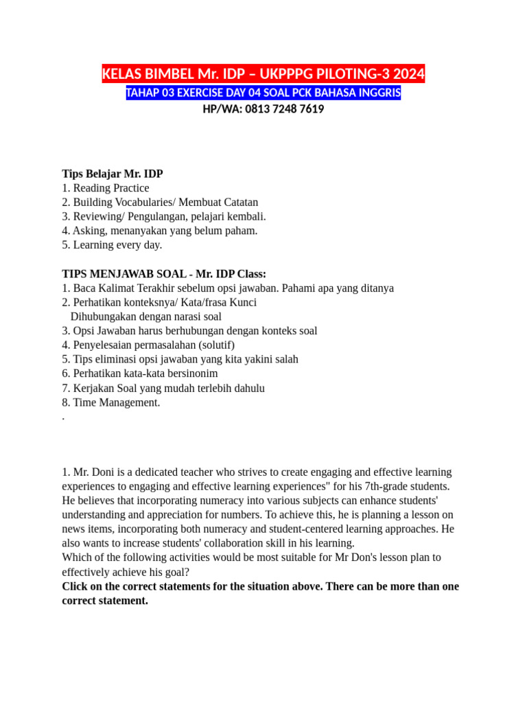 Day 4 Jawaban Pdf Reading Comprehension Cognition