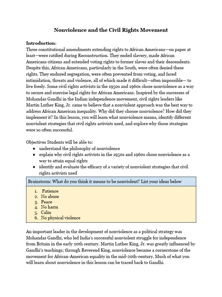 Nonviolence and The Civil Rights Movement | PDF | Nonviolence | Student ...