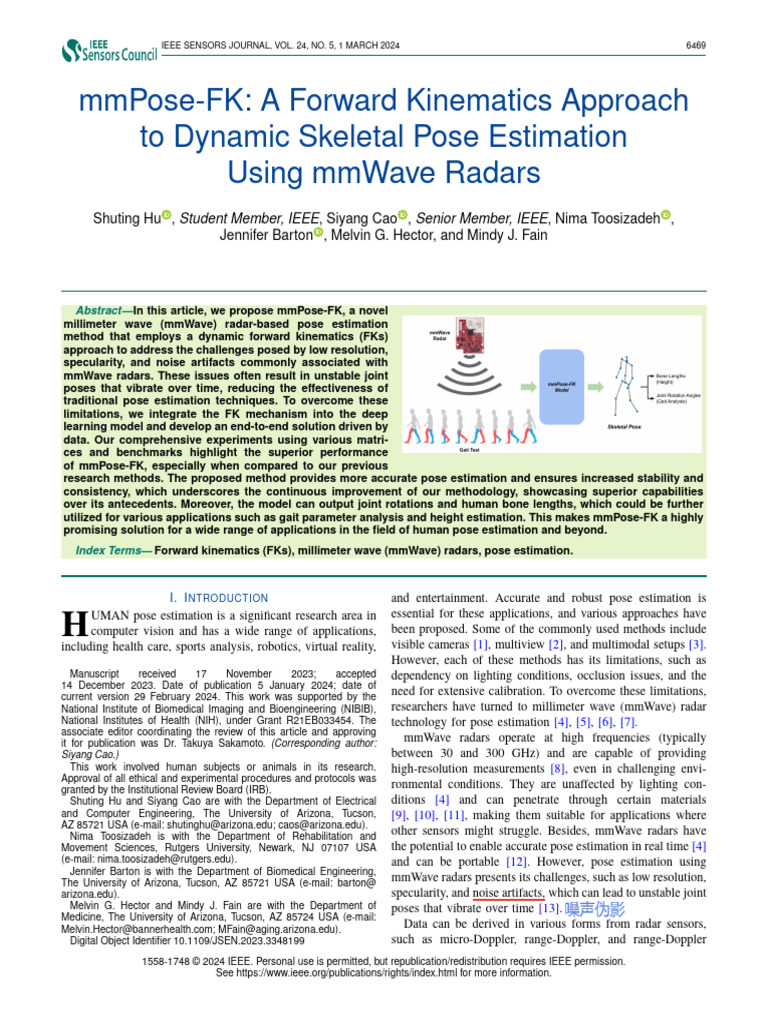 mmPose-FK A Forward Kinematics Approach To Dynamic Skeletal Pose Estimation Using Mmwave Radars ...