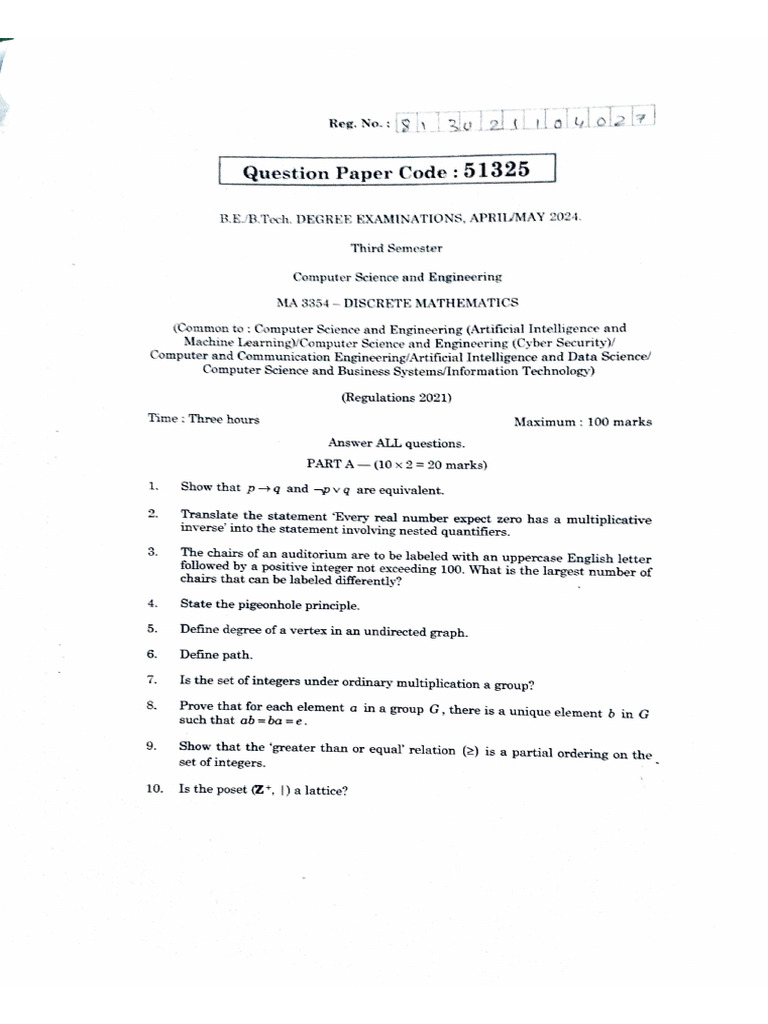 Maths MA3354 Merged | PDF | Group (Mathematics) | Discrete Mathematics