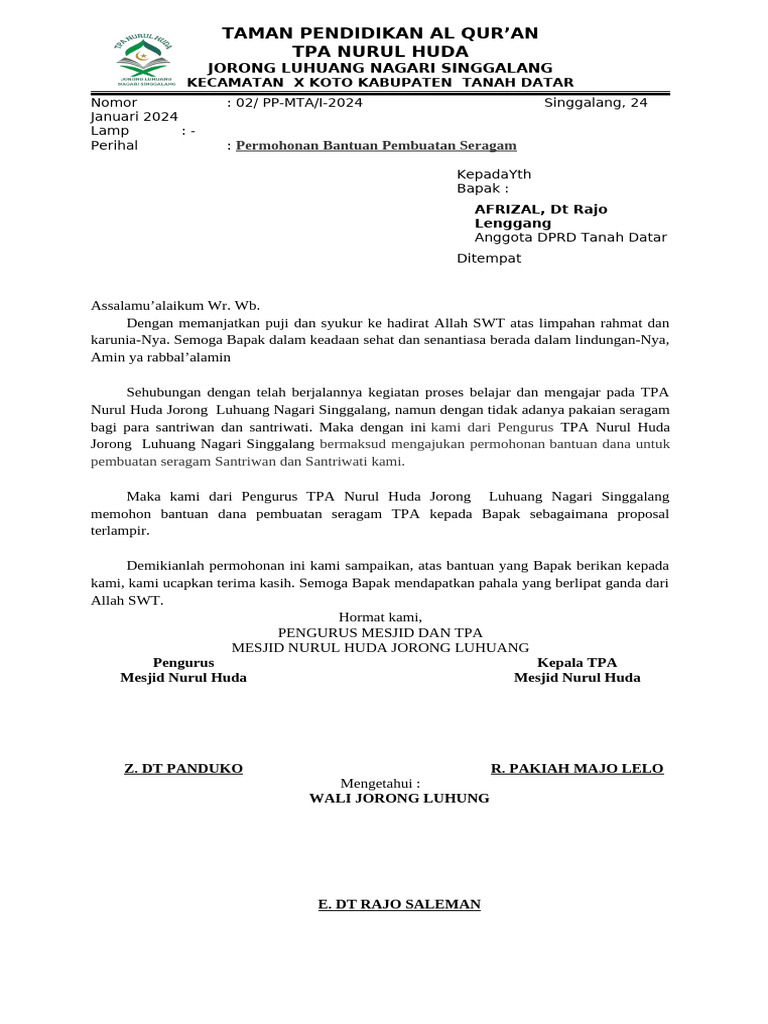 Contoh PROPOSAL SERAGAM TPA | PDF