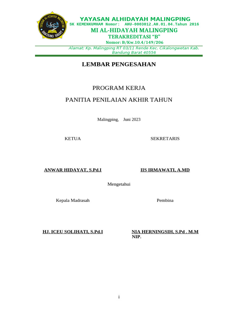 Lembar Pengersahan Proker Pat 2022-2023 | PDF