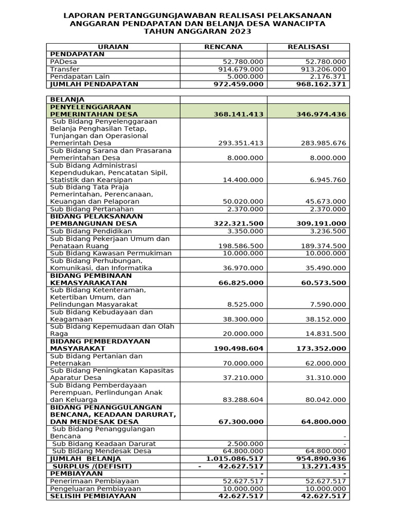 Baner Realisasi 2023 | PDF
