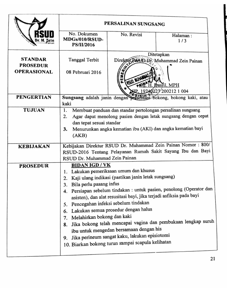 Spo Persalinan Sungsang 2016 | PDF