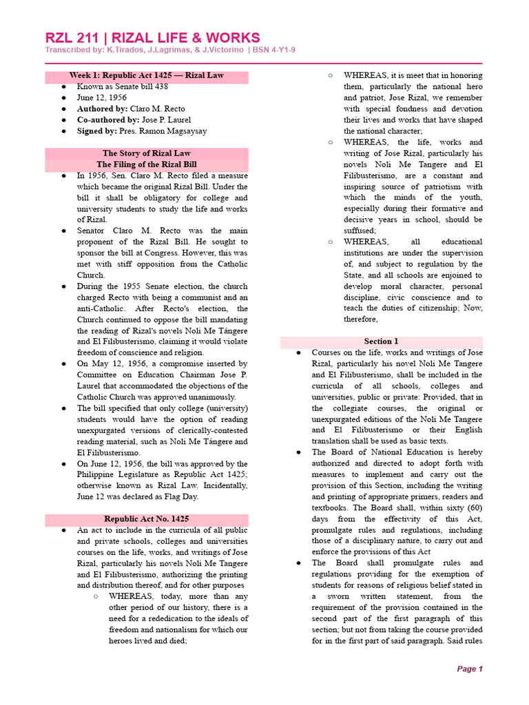 Rizal 211 - Prelims Reviewer | PDF | Social Science