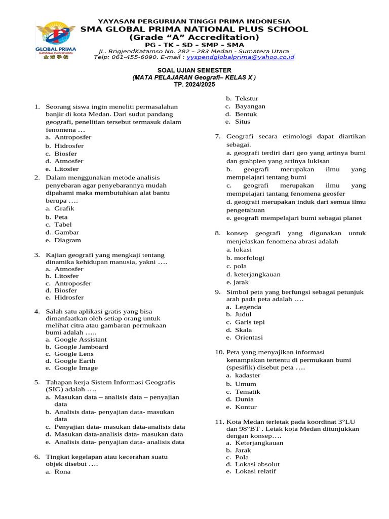 SMA - File Soal Ujian Semester - Geografi - Kelas 10 | PDF | Sains & Matematika