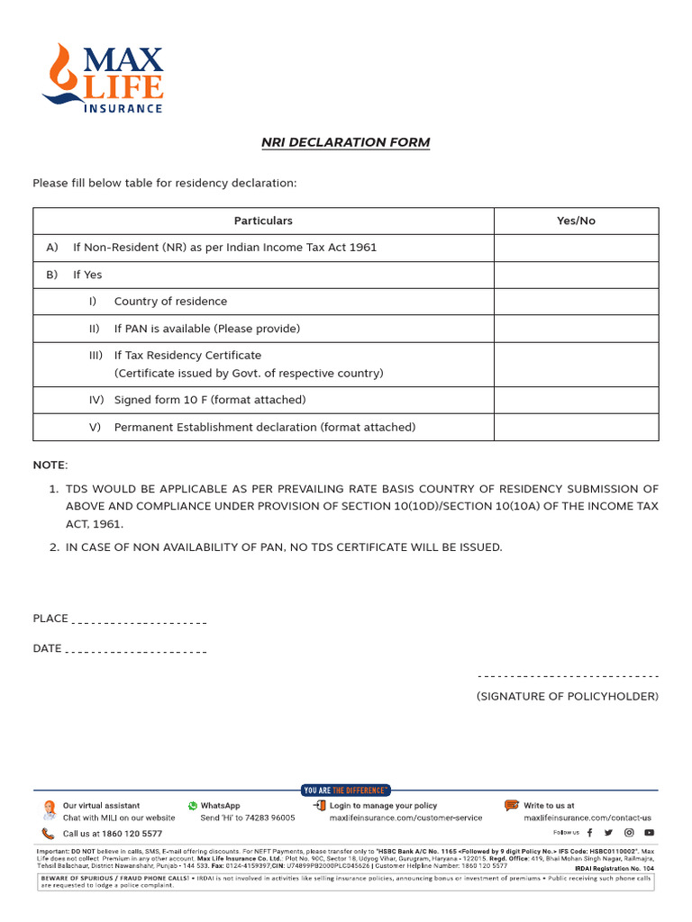NRI Declaration Form YBL 1301cef901 | PDF