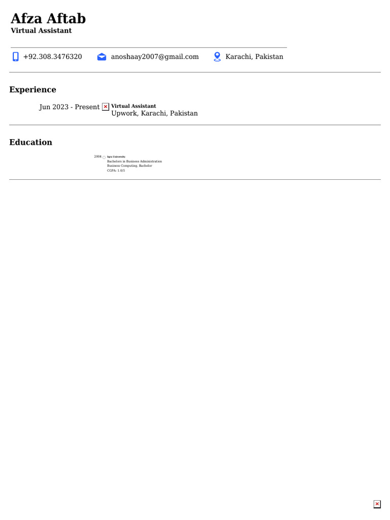 Afza Aftab: Virtual Assistant Profile | PDF