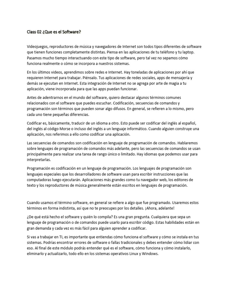 Class 02 Que Es El Software | PDF | Programación de computadoras | Software de la aplicacion