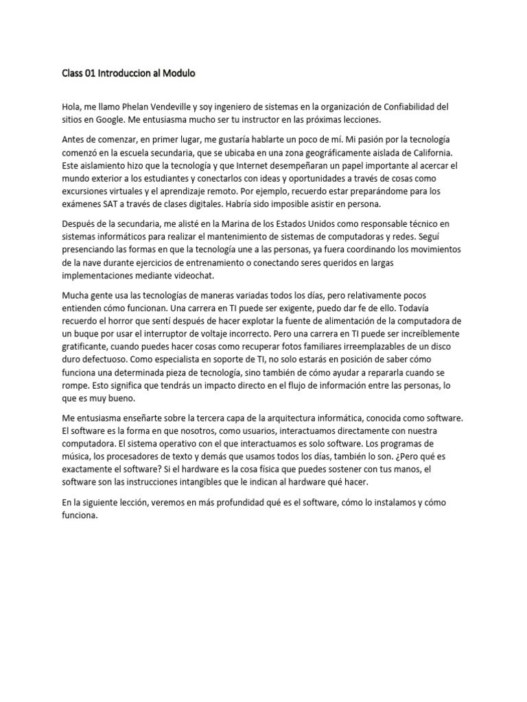 Class 01 Introduccion Al Modulo | PDF | Software | Hardware de la computadora