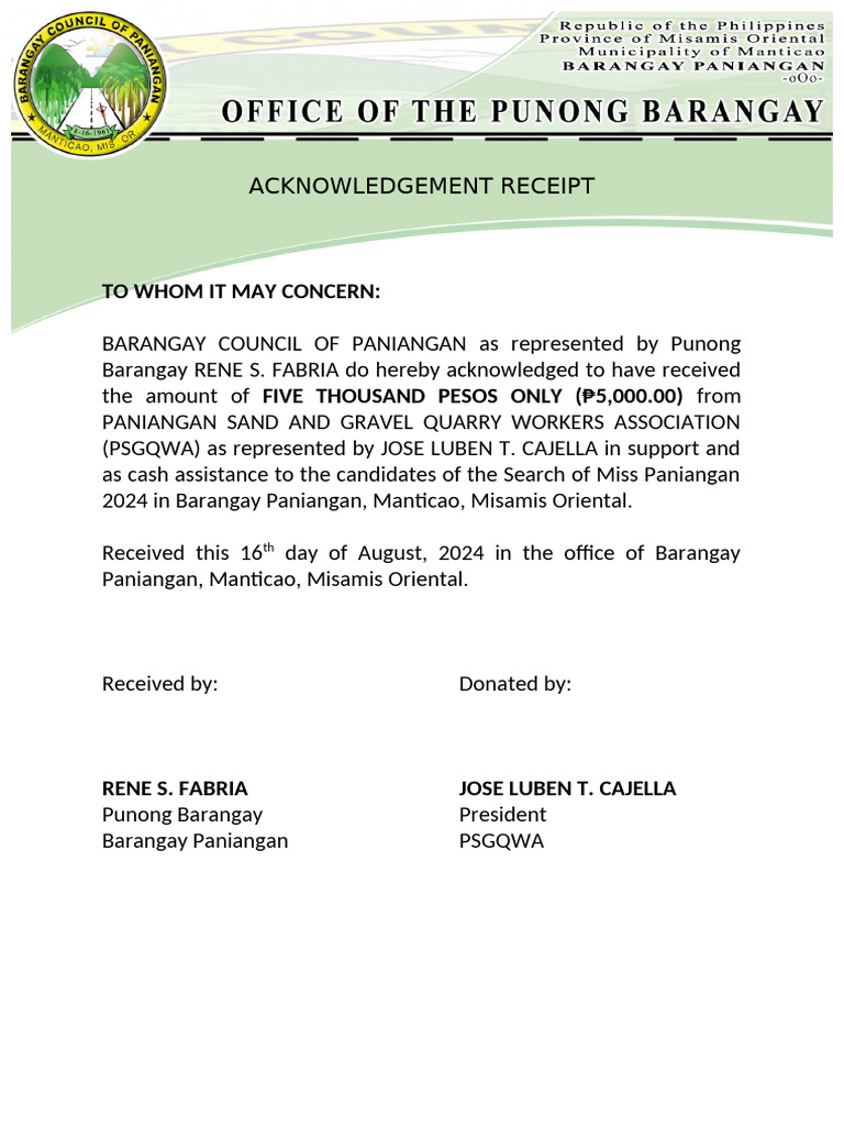 Acknowledgement Receipt 5k | PDF