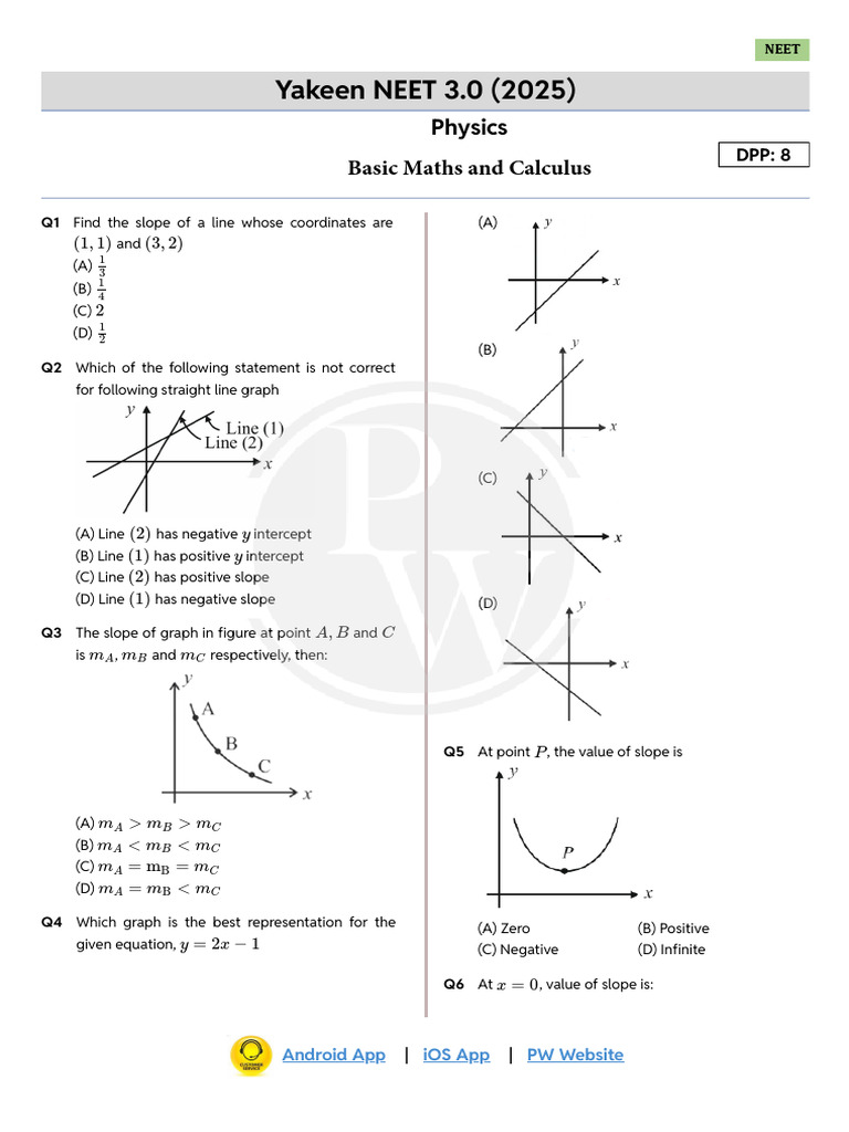 Basic Maths and Calculus - DPP 08 (Of Lec-15) - Yakeen NEET 3.0 2025 ...