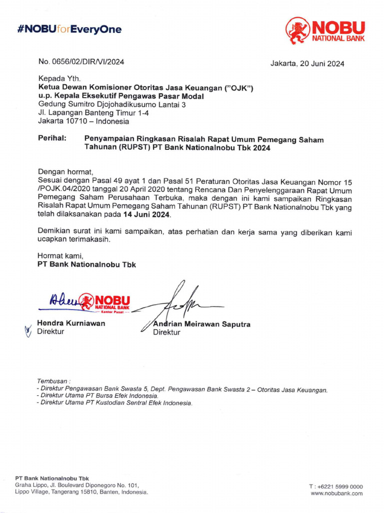 NOBU - Ringkasan Risalah - Risalah RUPS - 31662266 - Lamp1 | PDF