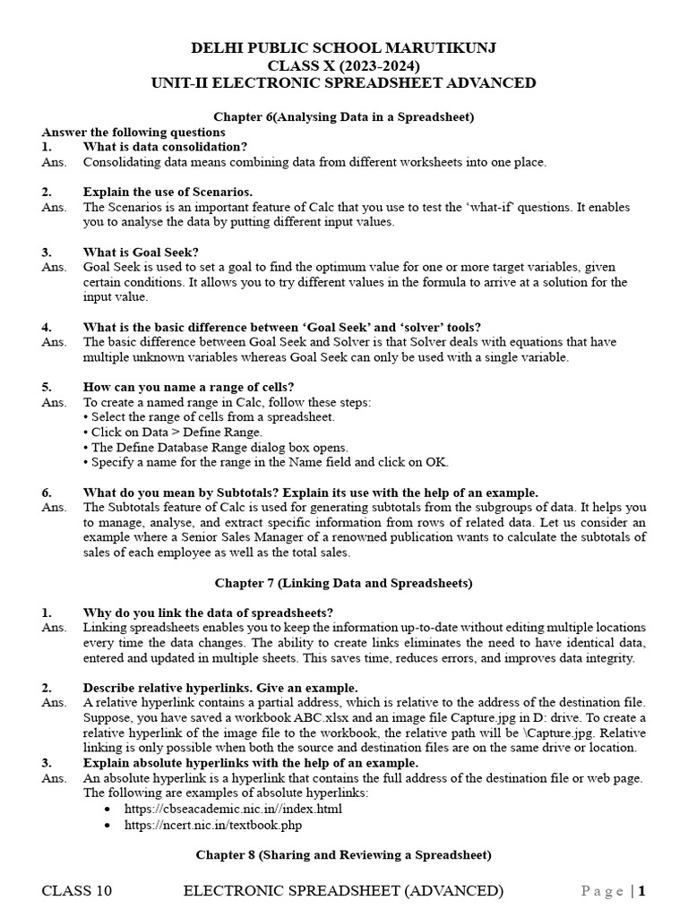 Unit 2. Electronic Spreadsheet | PDF | Spreadsheet | Worksheet