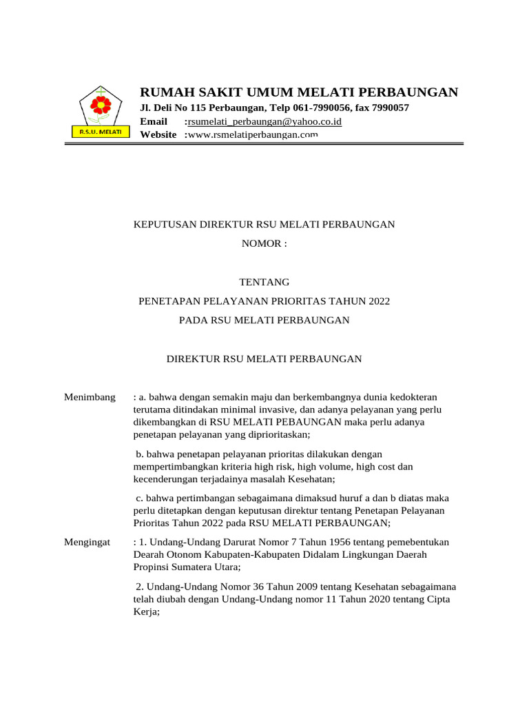 PMKP 3 Ep 2 SK - Penetapan - Prioritas - RS | PDF | Pengelolaan Keuangan & Uang