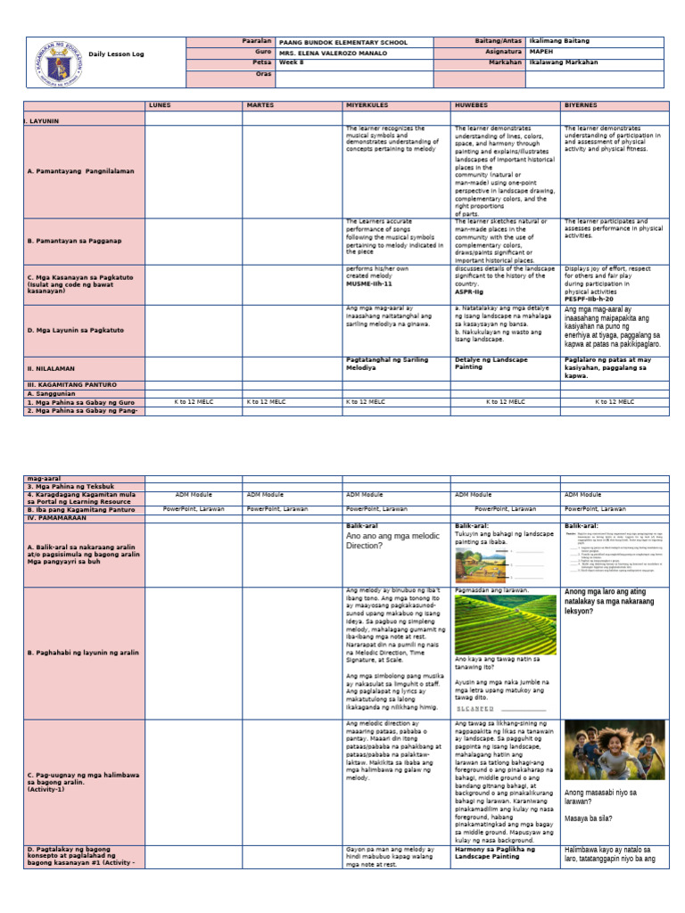 DLL Week 8 Mapeh | PDF