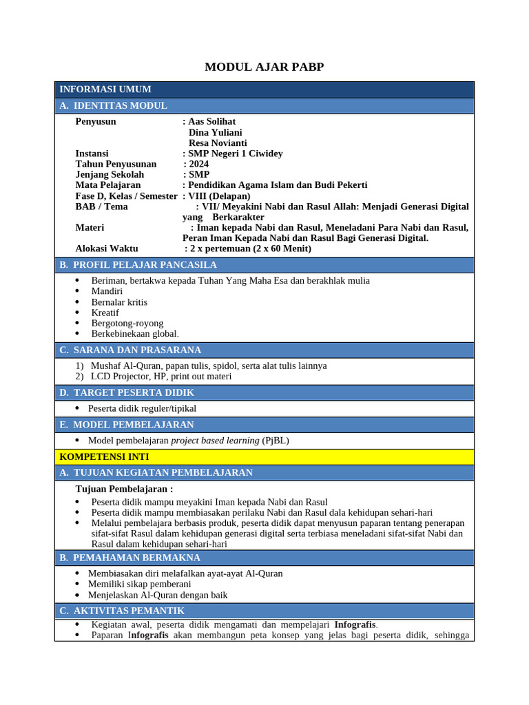 Modul Ajar Pabp PTK | PDF