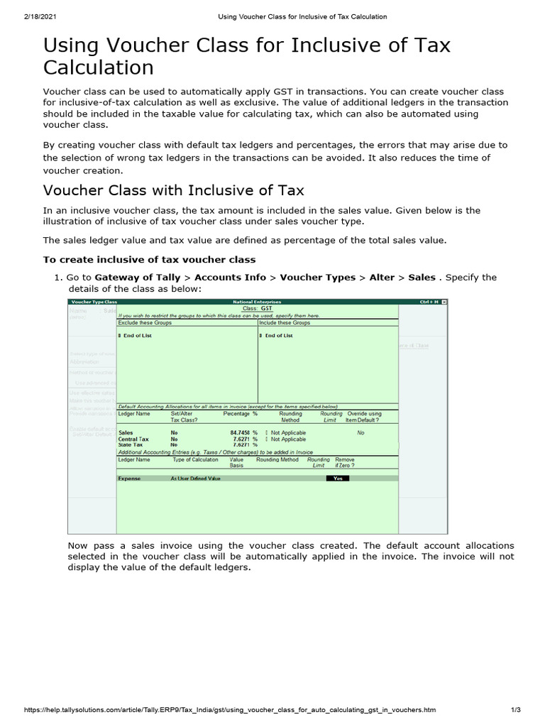 Using Voucher Class For Inclusive of Tax Calculation | PDF | Taxes ...